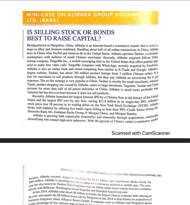 Solved MINI-CASE ON ALIBABA GROUP HOLDINE LTD. (BABA) IS | Chegg.com