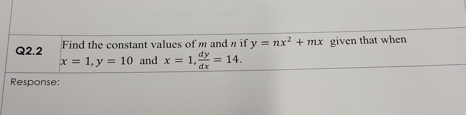 Solved Q2. 2 ﻿Find the constant values of m ﻿and n ﻿if | Chegg.com
