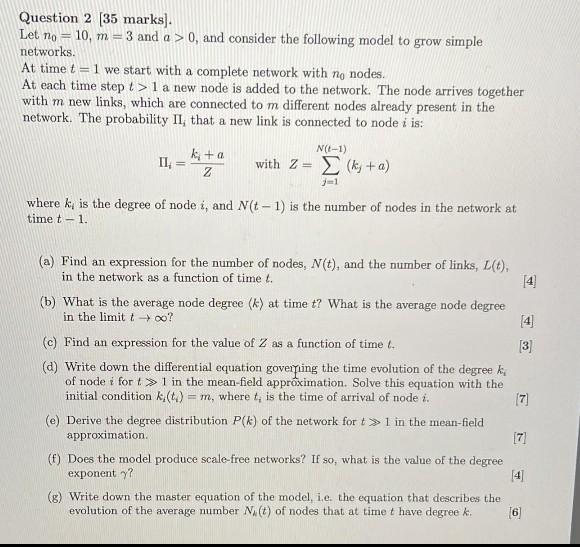 Solved Question 2 [35 marks). Let no = 10, m = 3 and a > 0, | Chegg.com