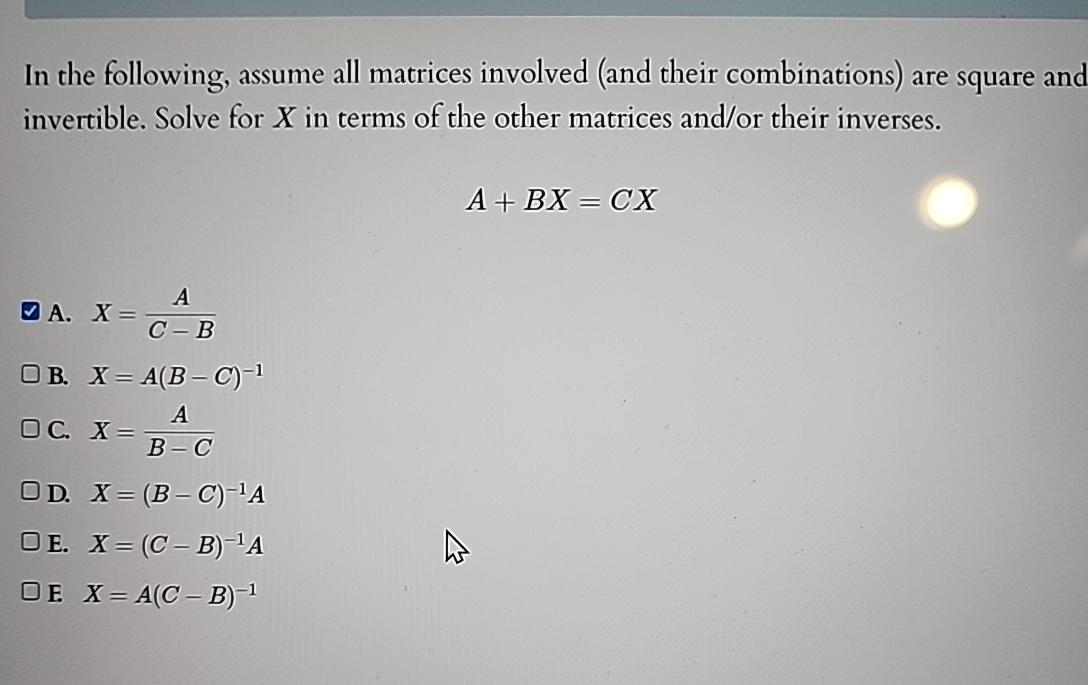 Solved In the following, assume all matrices involved (and | Chegg.com