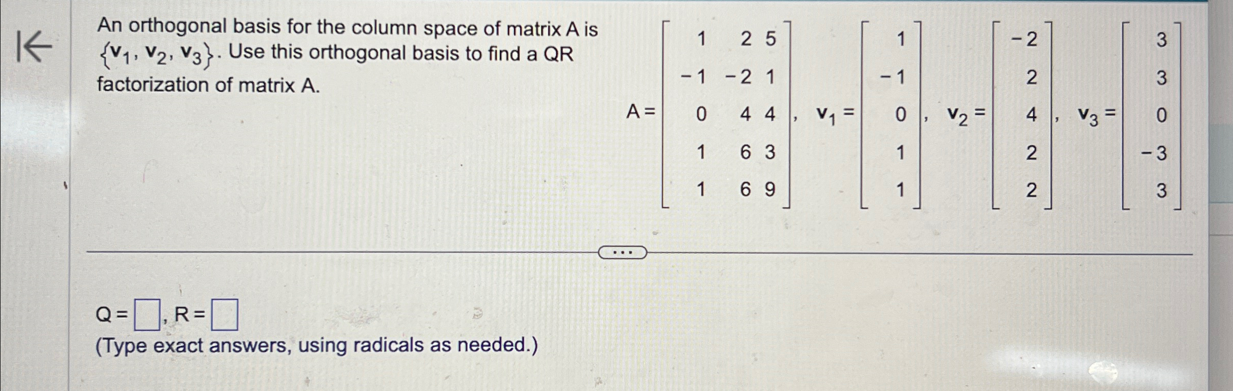 Solved An orthogonal basis for the column space of matrix A | Chegg.com