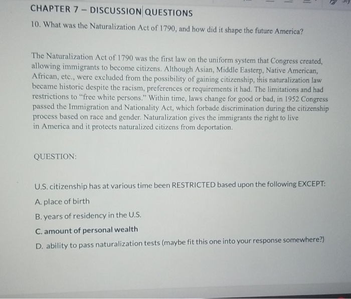 Solved CHAPTER 7 - DISCUSSION QUESTIONS 10. What was the | Chegg.com
