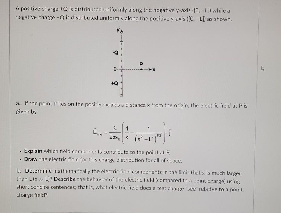 Solved A positive charge +Q is distributed uniformly along | Chegg.com