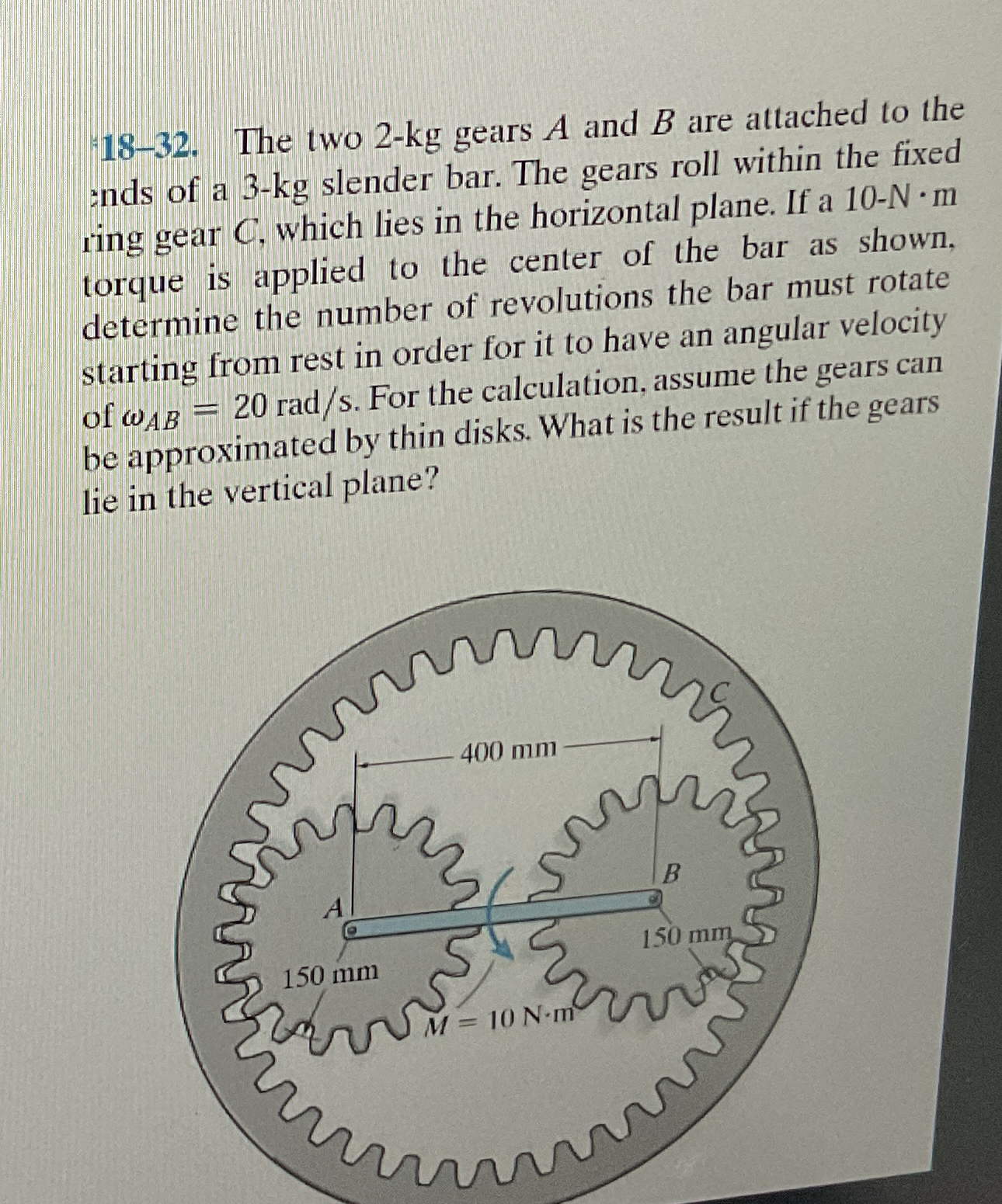 Solved 18-32. ﻿The two 2-kg ﻿gears A and B ﻿are attached to | Chegg.com