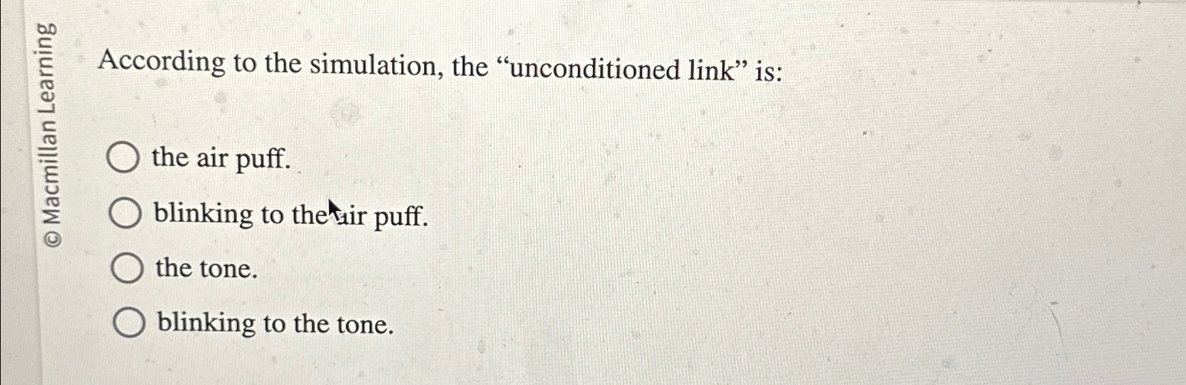 According to the simulation, the "unconditioned link" | Chegg.com