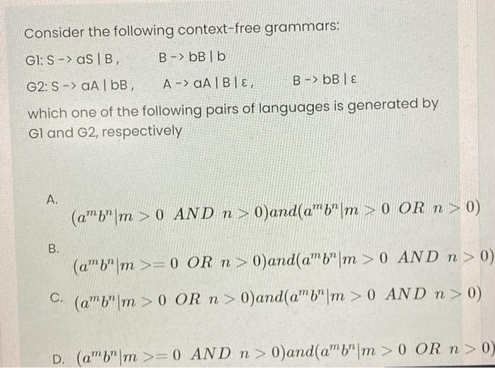 Solved Consider the following context-free grammars: GI: S | Chegg.com