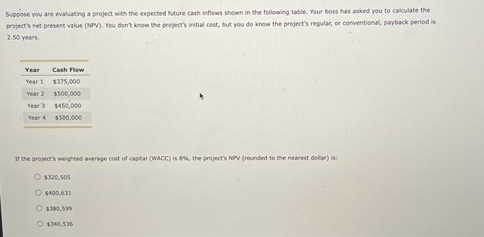 Solved Suppose you are evaluating a project with the | Chegg.com