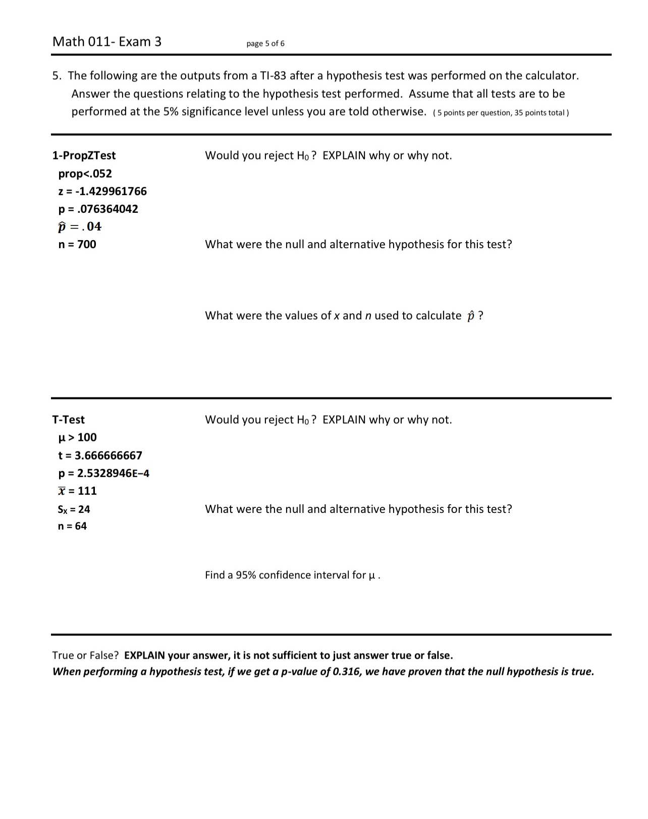 Solved Math 011- ﻿Exam 3page 5 ﻿of 65. ﻿The following are | Chegg.com
