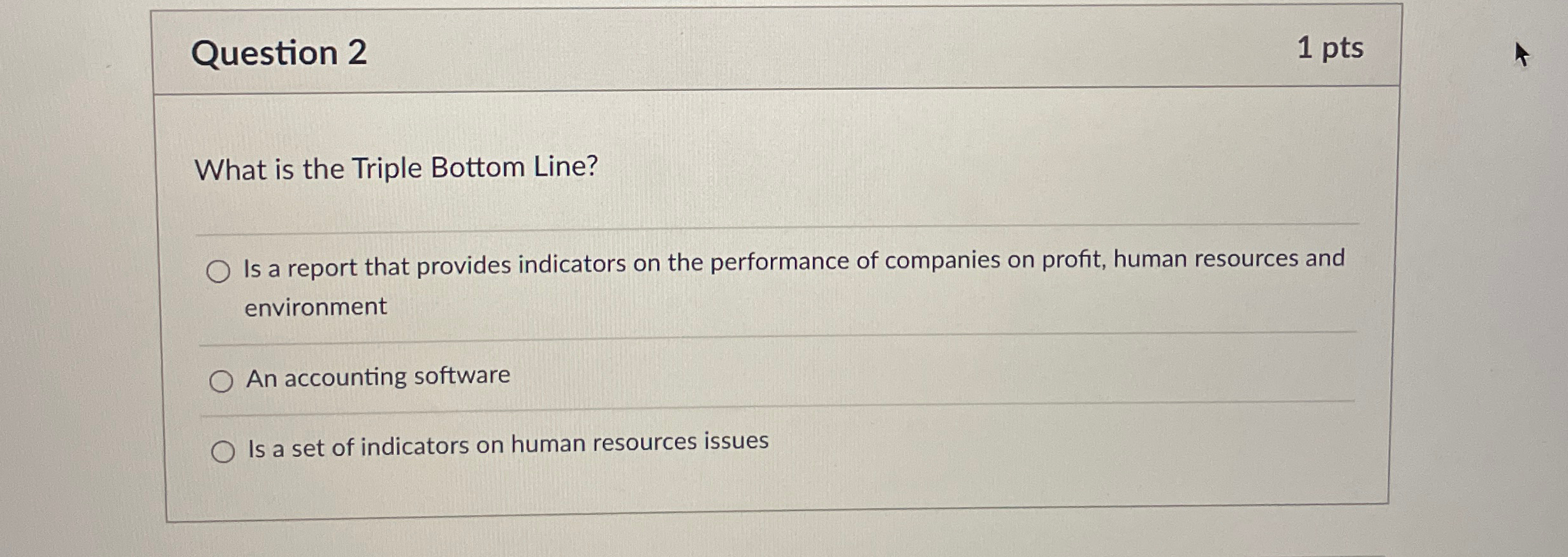 Solved Question 21ptsWhat is the Triple Bottom Line?Is a | Chegg.com