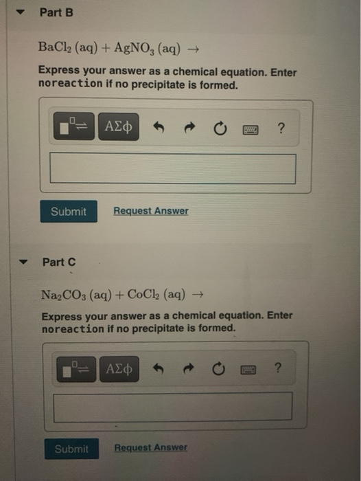 Solved Part B BaCl2 (aq) + AgNO3 (aq) + Express your answer | Chegg.com