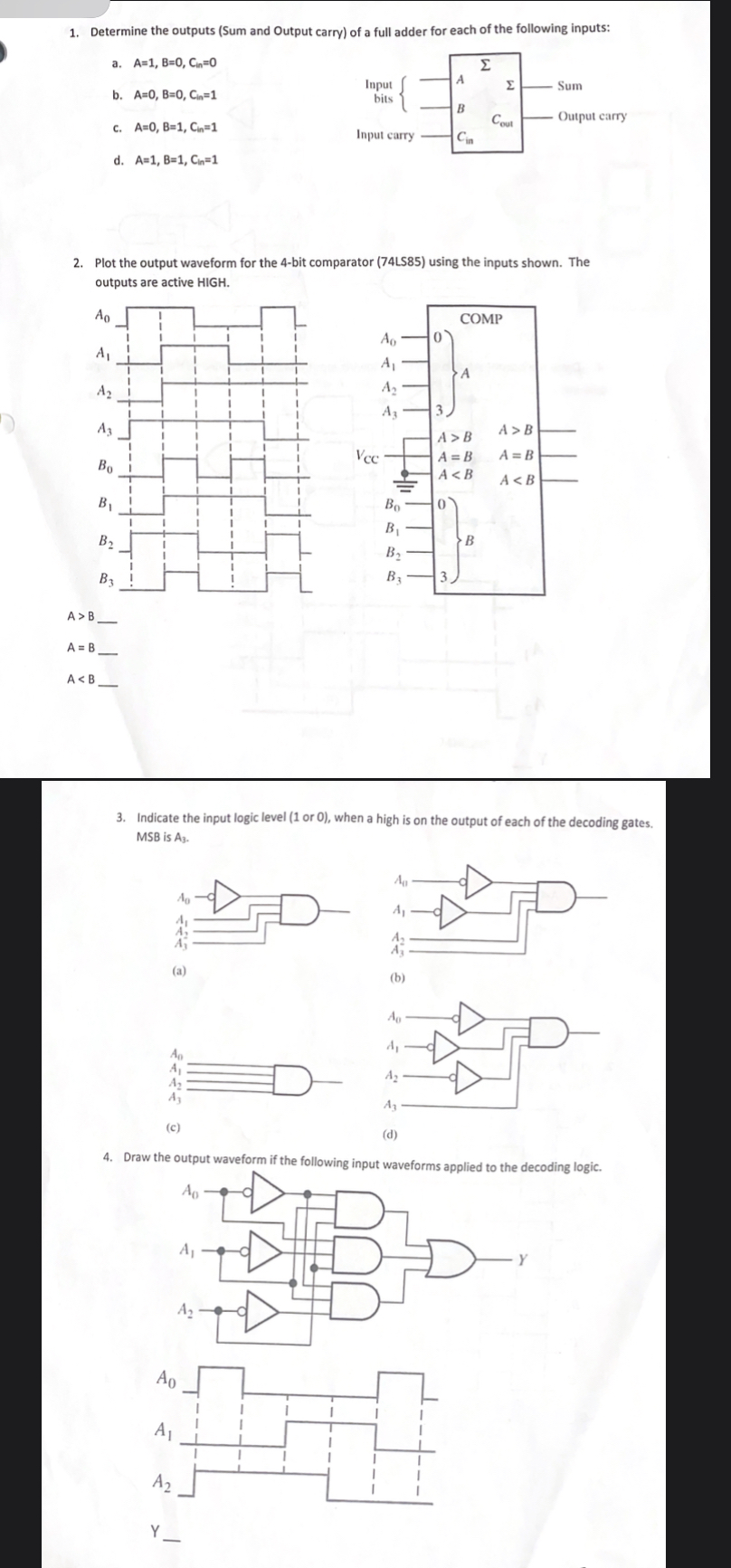 Solved Determine the outputs (Sum and Output carry) ﻿of a | Chegg.com