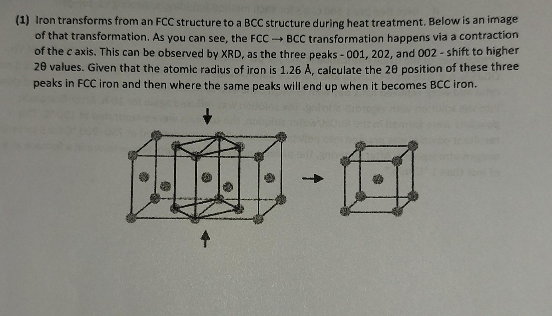 Solved (1) Iron transforms from an FCC structure to a BCC | Chegg.com