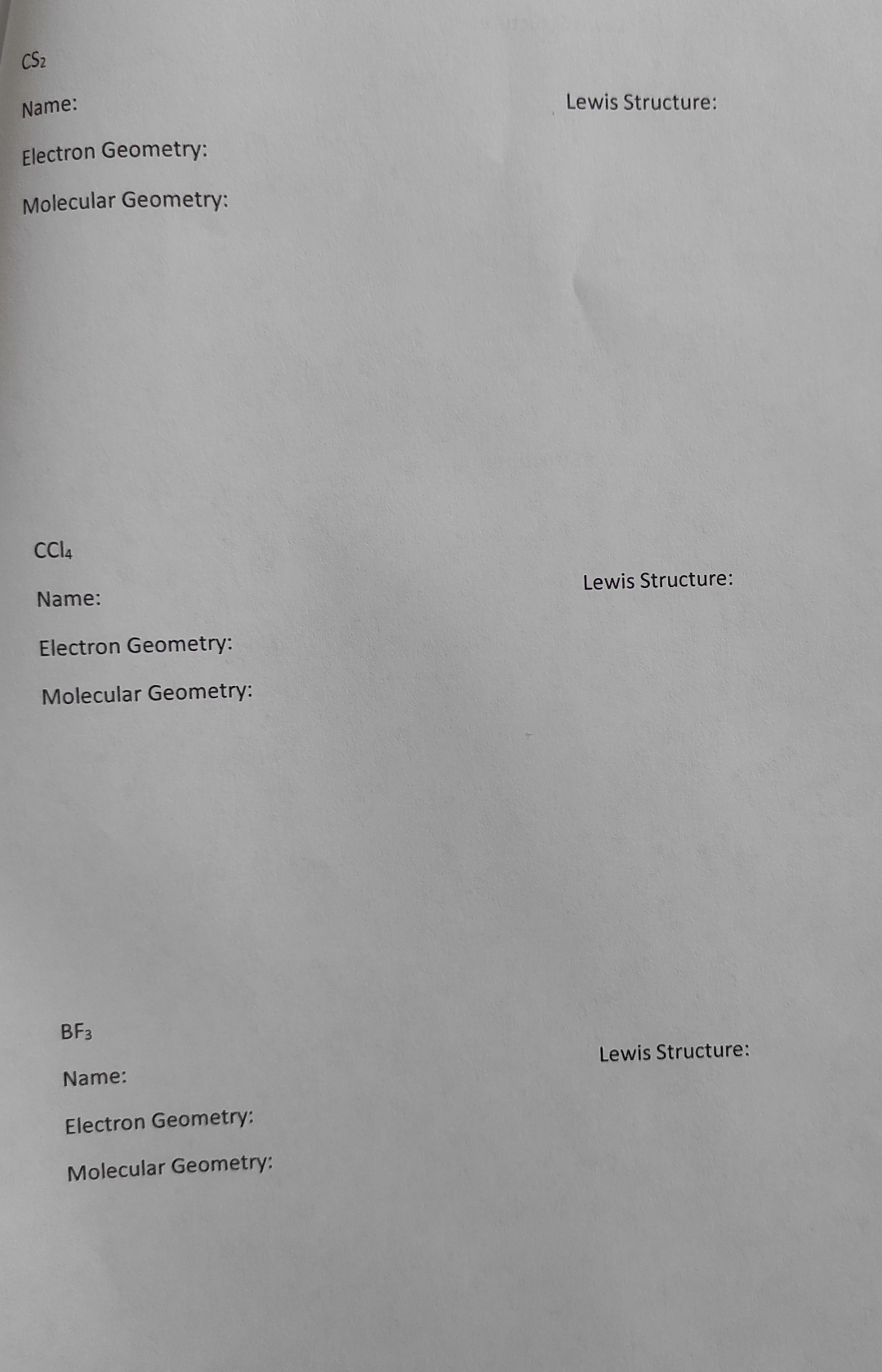 Solved CS2Name:Lewis Structure:Electron Geometry:Molecular | Chegg.com