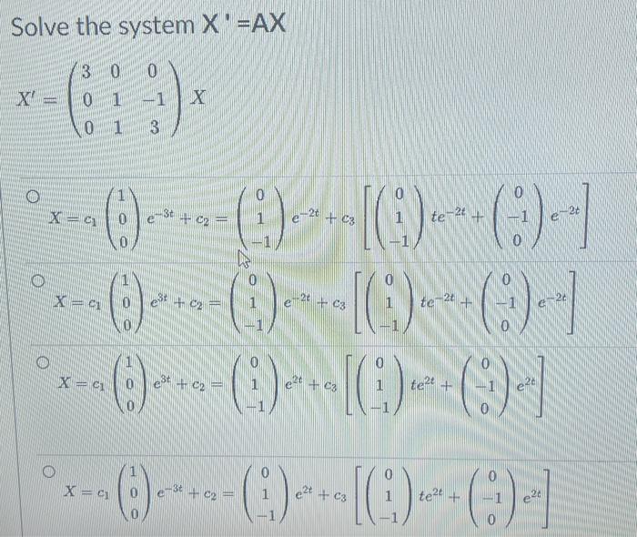 Solved Solve the system X′=AX | Chegg.com