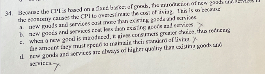 Solved Because the CPI is based on a fixed basket of goods, | Chegg.com