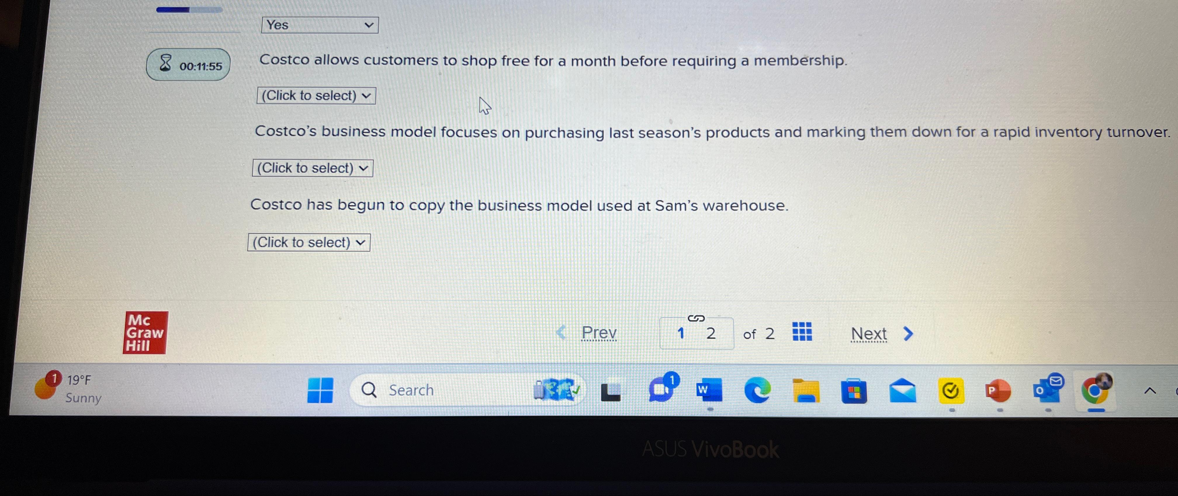 Solved Yes00:11:55 ﻿Costco allows customers to shop free for | Chegg.com