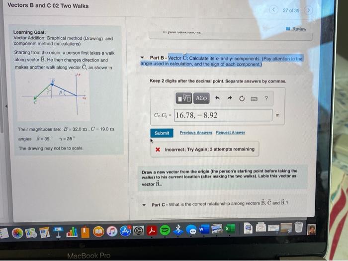 Solved Vectors B and C 02 Two Walks 27 of 39 Review yur | Chegg.com