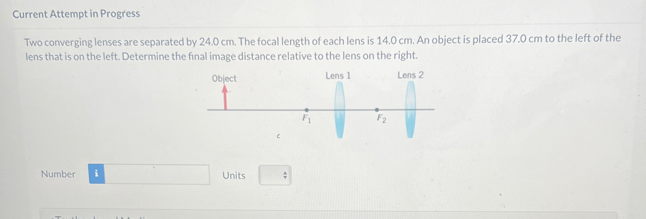 Solved Current Attempt in ProgressTwo converging lenses are | Chegg.com