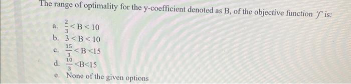 The range of optimality for the y-coefficient denoted | Chegg.com