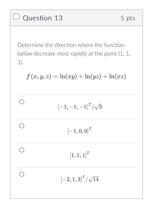 [Solved]: f(x,y,z)=xzcos(y) Find the directional derivative