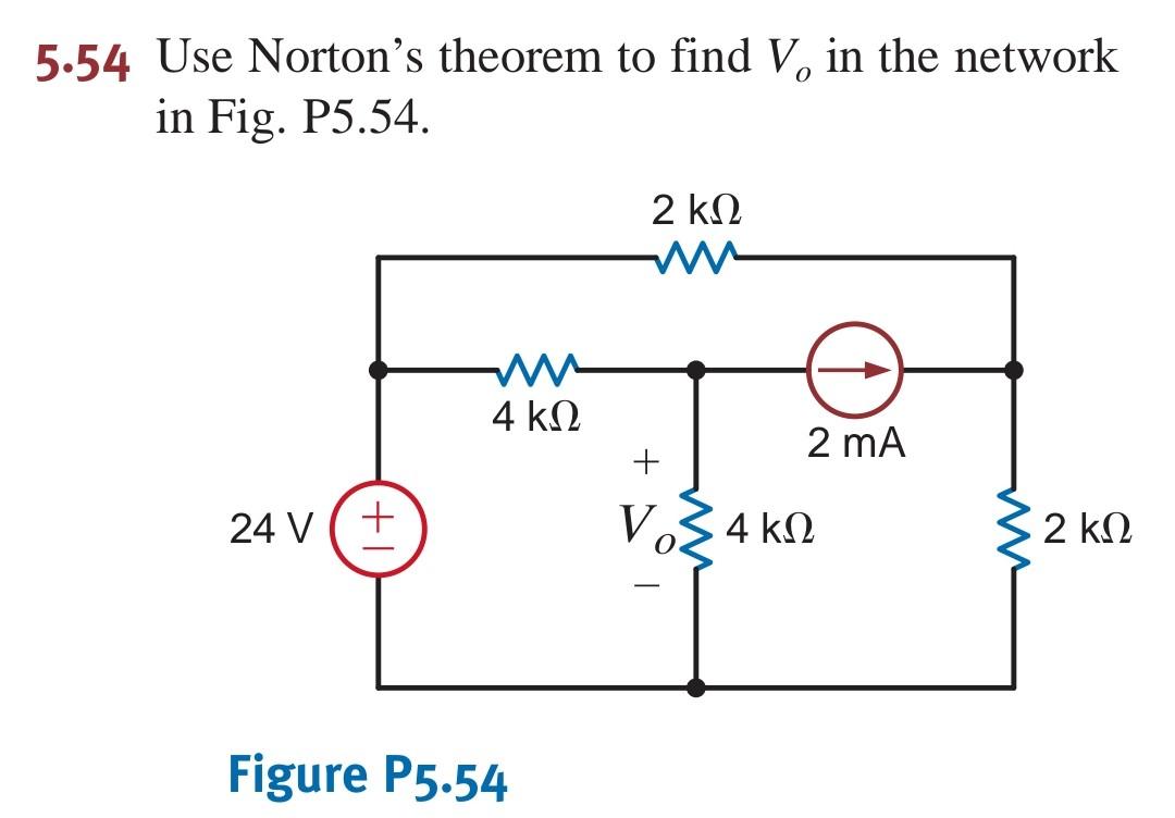 Solved 5.54 Use Norton's theorem to find Vo in the network | Chegg.com