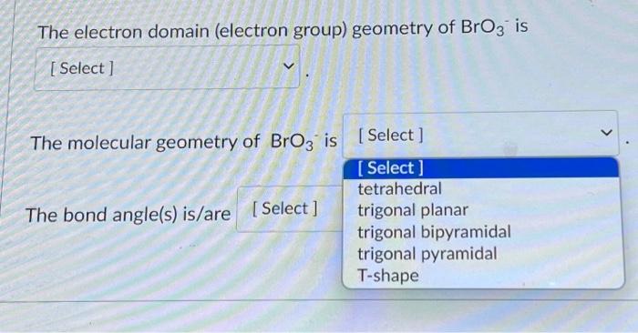 Solved The electron domain (electron group) geometry of | Chegg.com