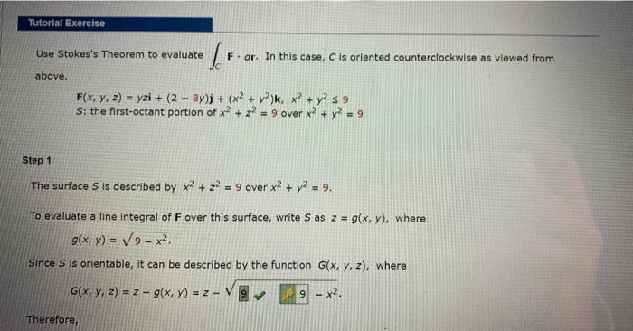 Solved Tutorial Exercise Use Stokes's Theorem to evaluate | Chegg.com