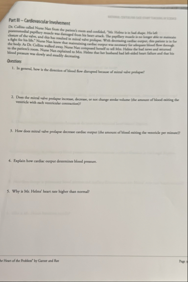 Solved Part III-Cardiovasolar InvolvementDe. ﻿Collina called | Chegg.com