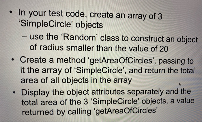 Solved • Create a 'SimpleCircle' class as your library code, | Chegg.com