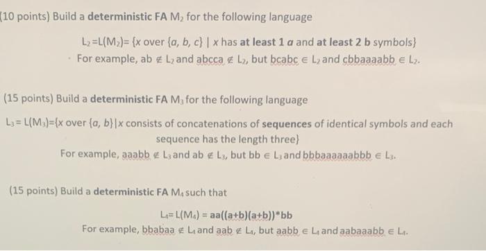Solved (10 points) Build a deterministic FA M, for the | Chegg.com