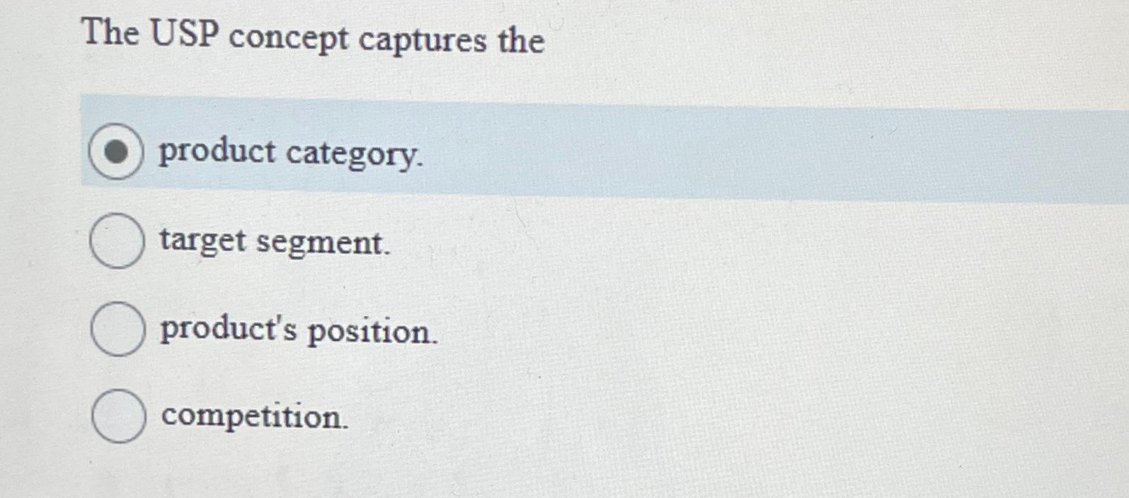 Solved The USP concept captures theproduct category.target | Chegg.com
