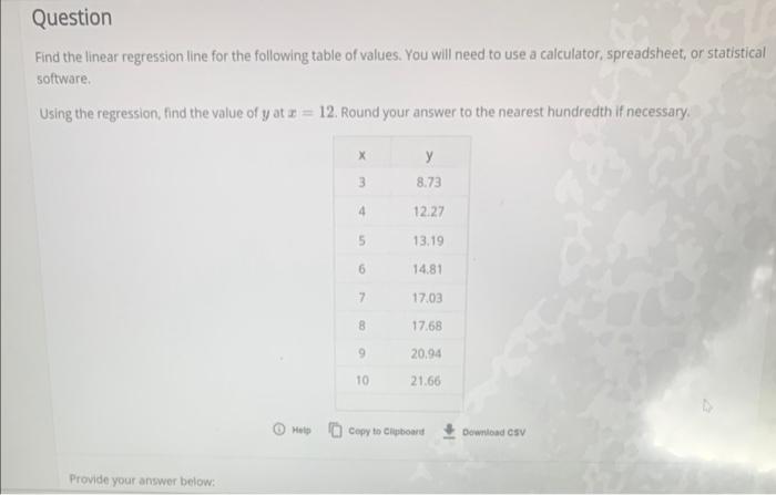 Solved Find the linear regression line for the following | Chegg.com