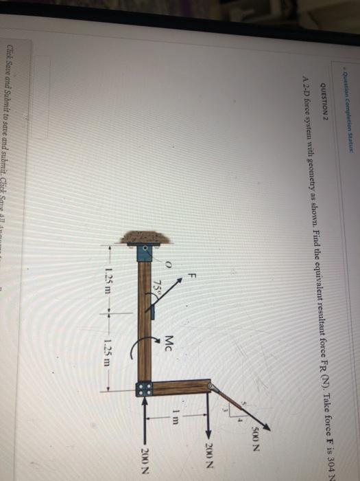 Solved Question completion Status QUESTION 2 A 2-D force | Chegg.com
