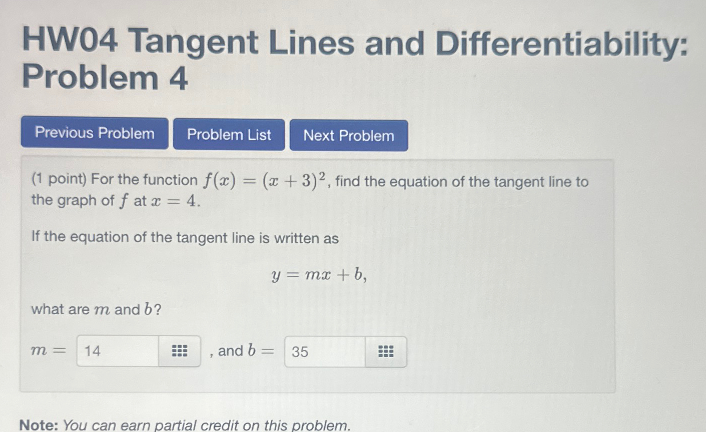 Solved HW04 ﻿Tangent Lines and Differentiability: Problem | Chegg.com