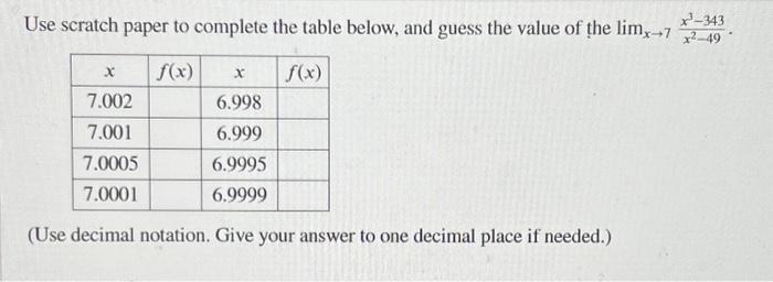 Solved x-343 Use scratch paper to complete the table below, | Chegg.com