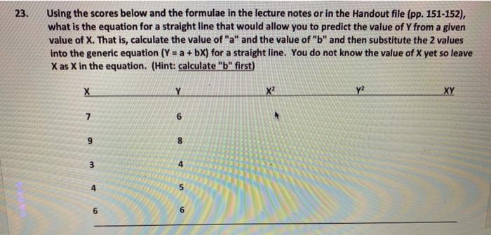 Solved 23. Using the scores below and the formulae in the | Chegg.com