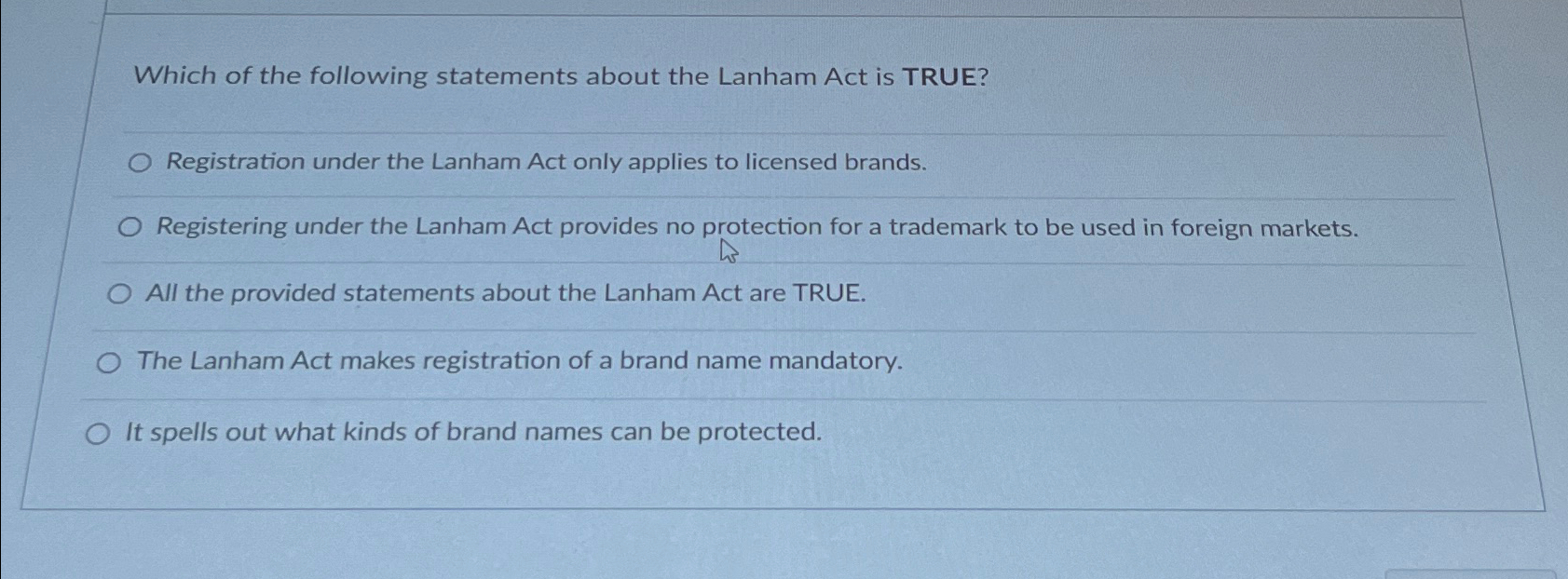 Solved Which of the following statements about the Lanham | Chegg.com