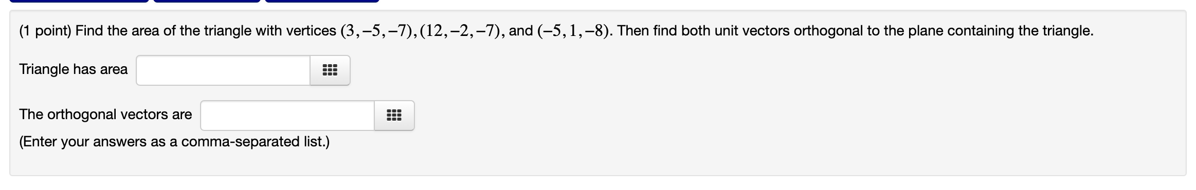 Solved Find the area of the triangle with vertices | Chegg.com