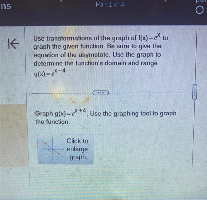 Solved Use transformations of the graph of f(x)=ex to graph | Chegg.com