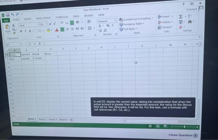 Solved New Workbook - Excel ? FILE HOME INSERT PAGE LAYOUT | Chegg.com