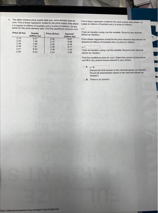 Solved 1=14. The table contains price-supply daa and | Chegg.com