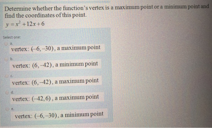 Solved Determine whether the function's vertex is a maximum | Chegg.com
