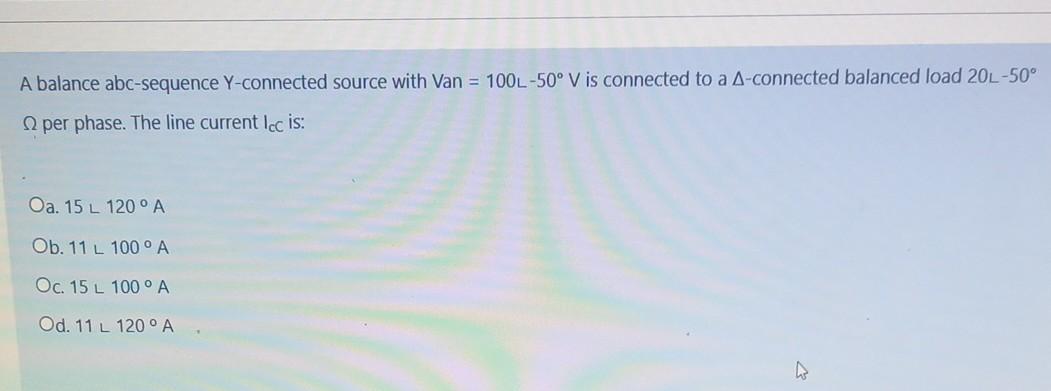Solved A balance abc-sequence Y-connected source with Van = | Chegg.com