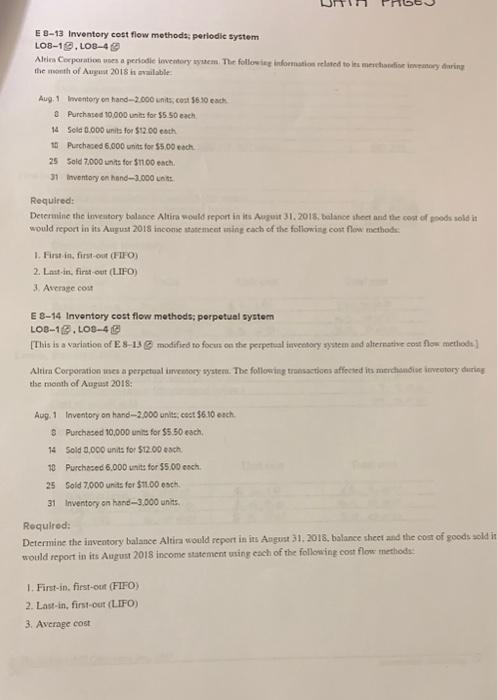Solved E 8 13 Inventory Cost Flow Methods Periodie System