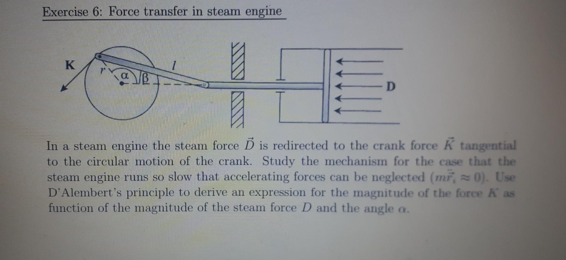 Solved Exercise 6: Force transfer in steam engine In a steam | Chegg.com