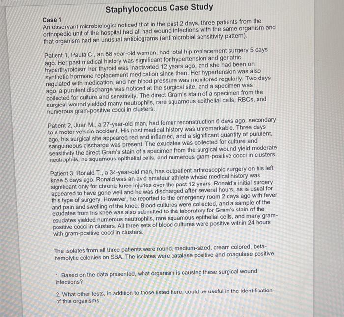 Solved Staphylococcus Case Study Case 1 An observant | Chegg.com
