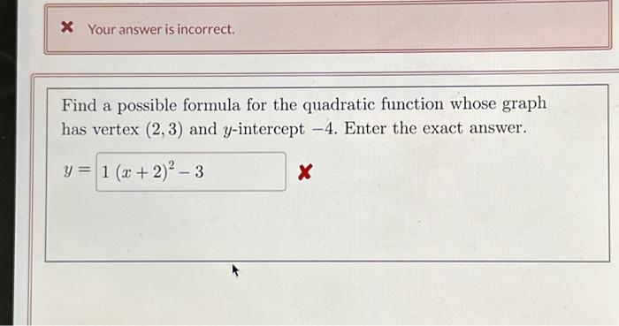 Solved Find a possible formula for the quadratic function | Chegg.com