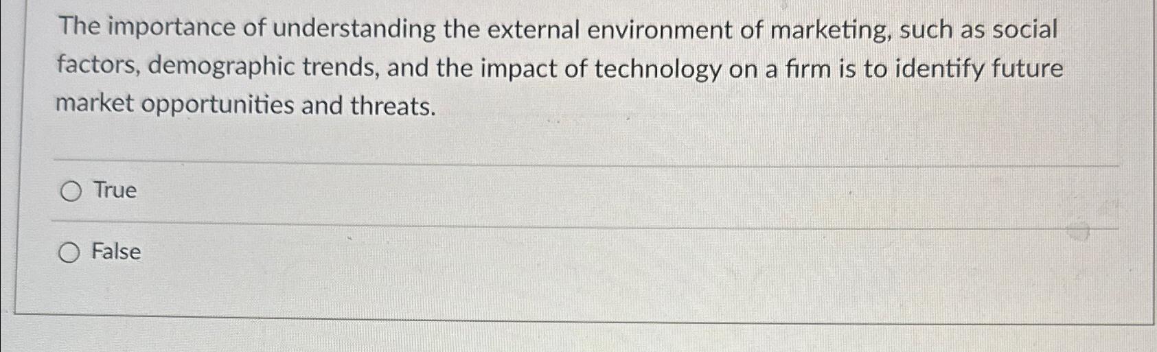 Solved The importance of understanding the external | Chegg.com