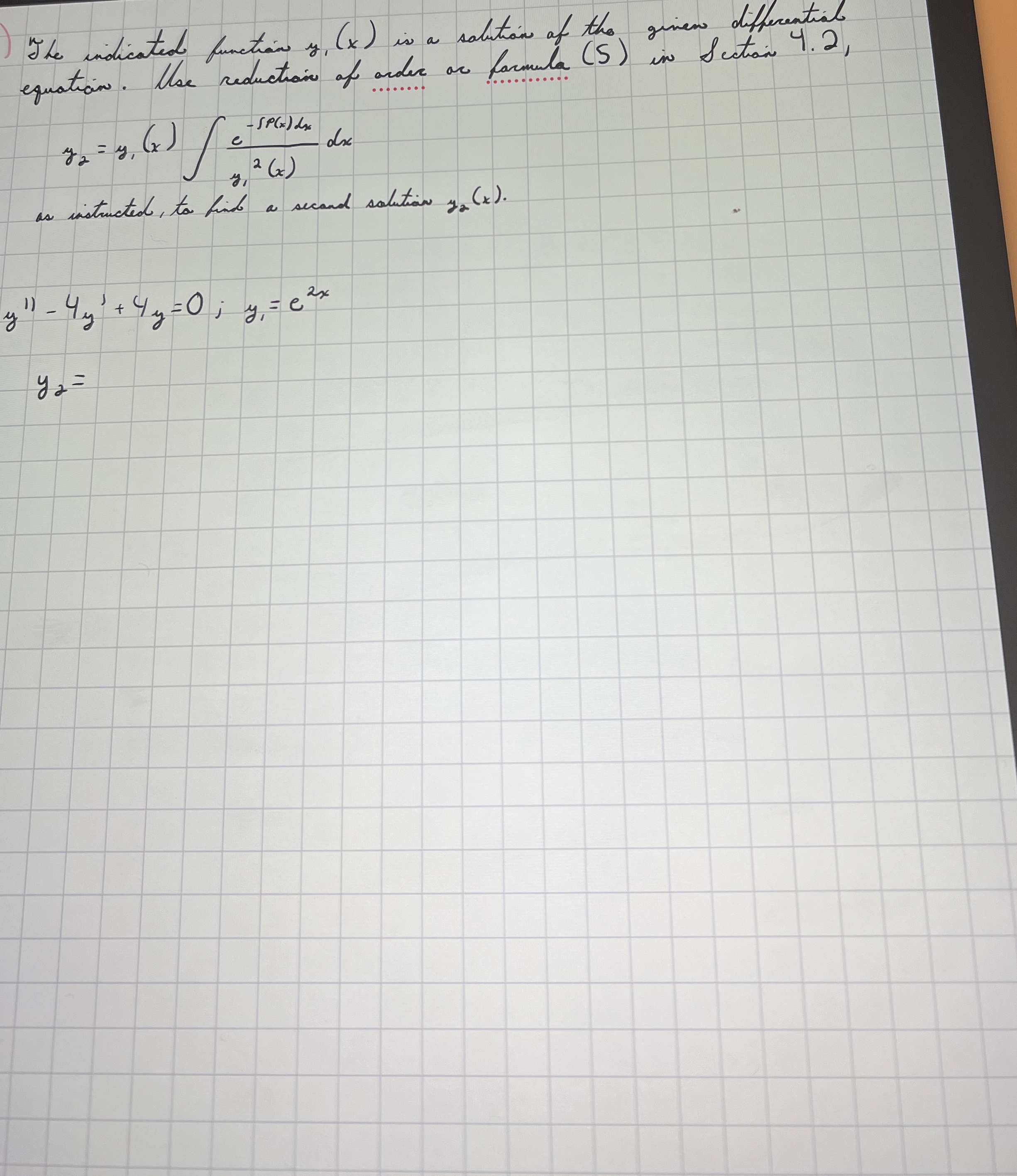 Solved The indicated function y1(x) ﻿is a solution of the | Chegg.com