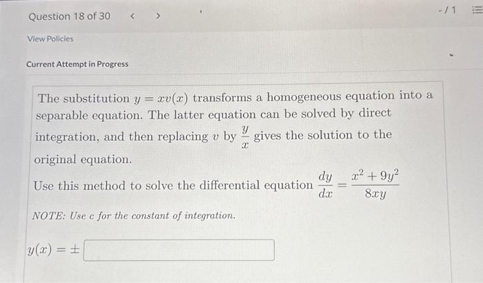 Solved The substitution y=xv(x) transforms a homogeneous | Chegg.com